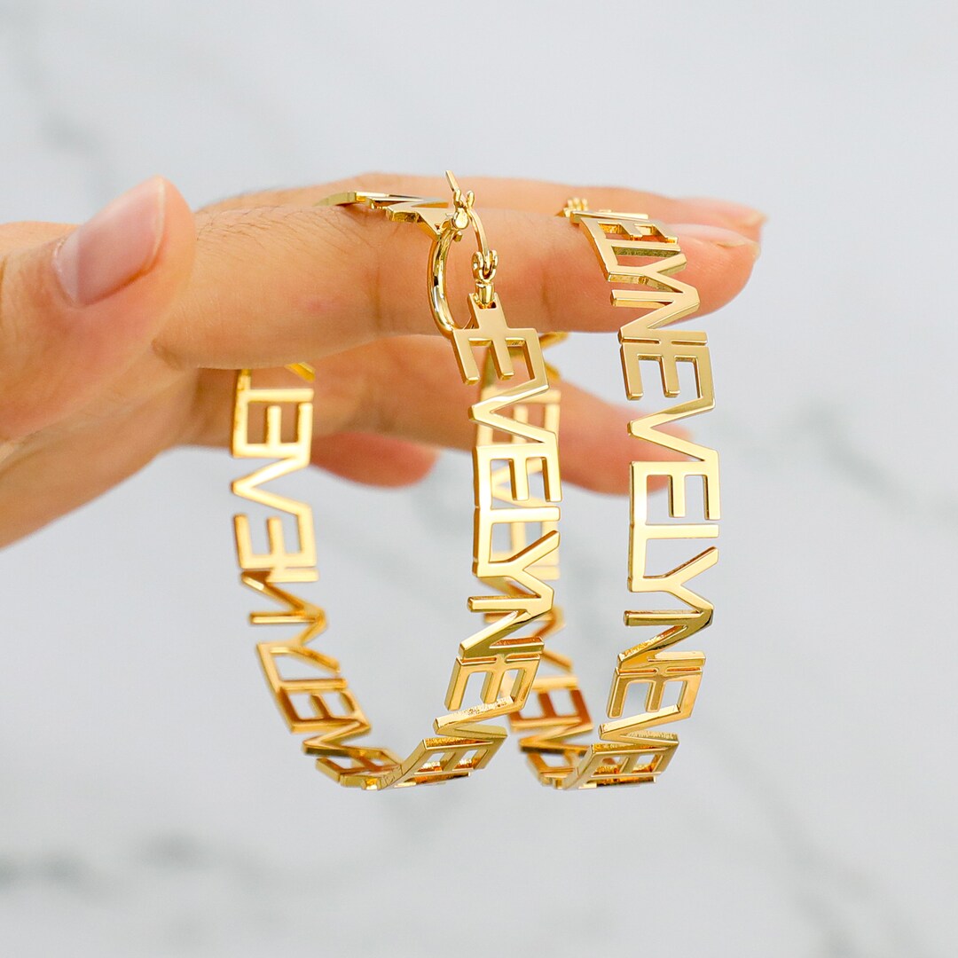 Custom Hoop Earring, Thick Earrings, Letter Hoop Earrings, Personalized ...