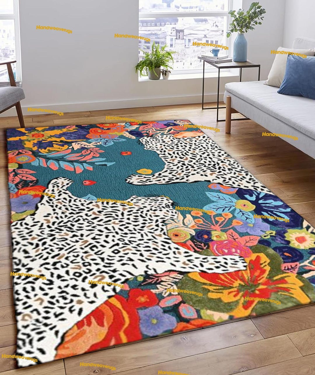 Hand-tufted Wool Area Rug: Leopard Floral Design, Multicolor - Etsy
