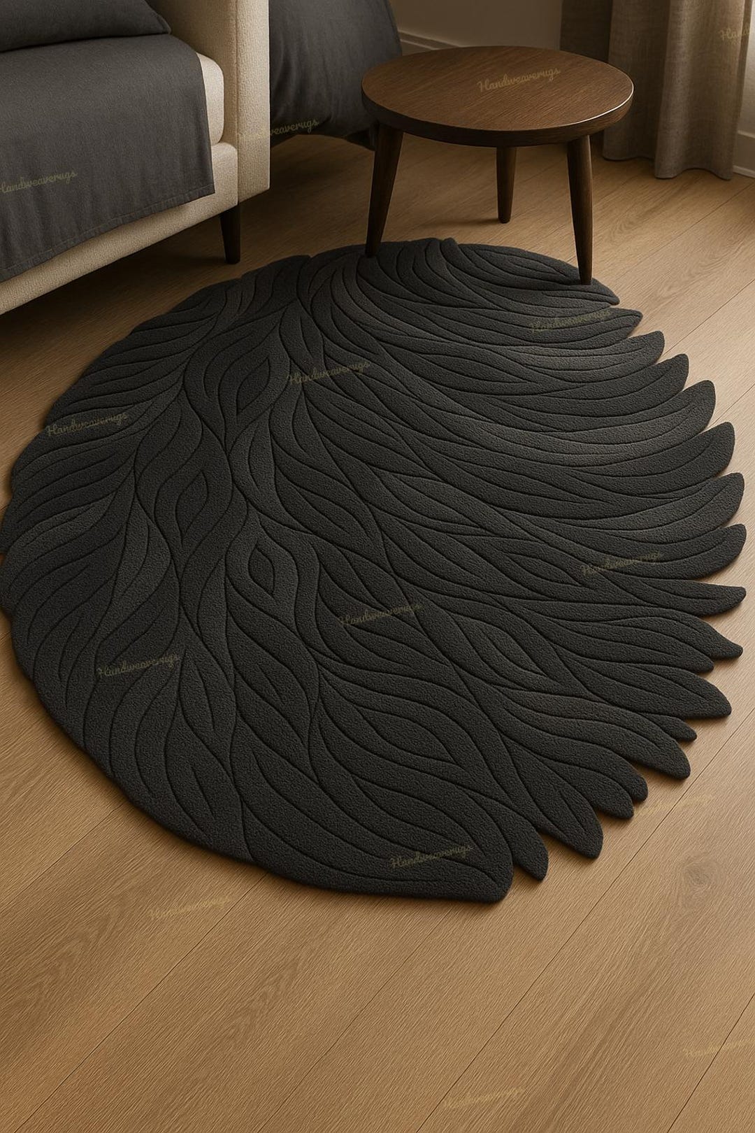 Peacock Feather Irregular Shape Dark Grey Area Rug for Home Decor Size ...