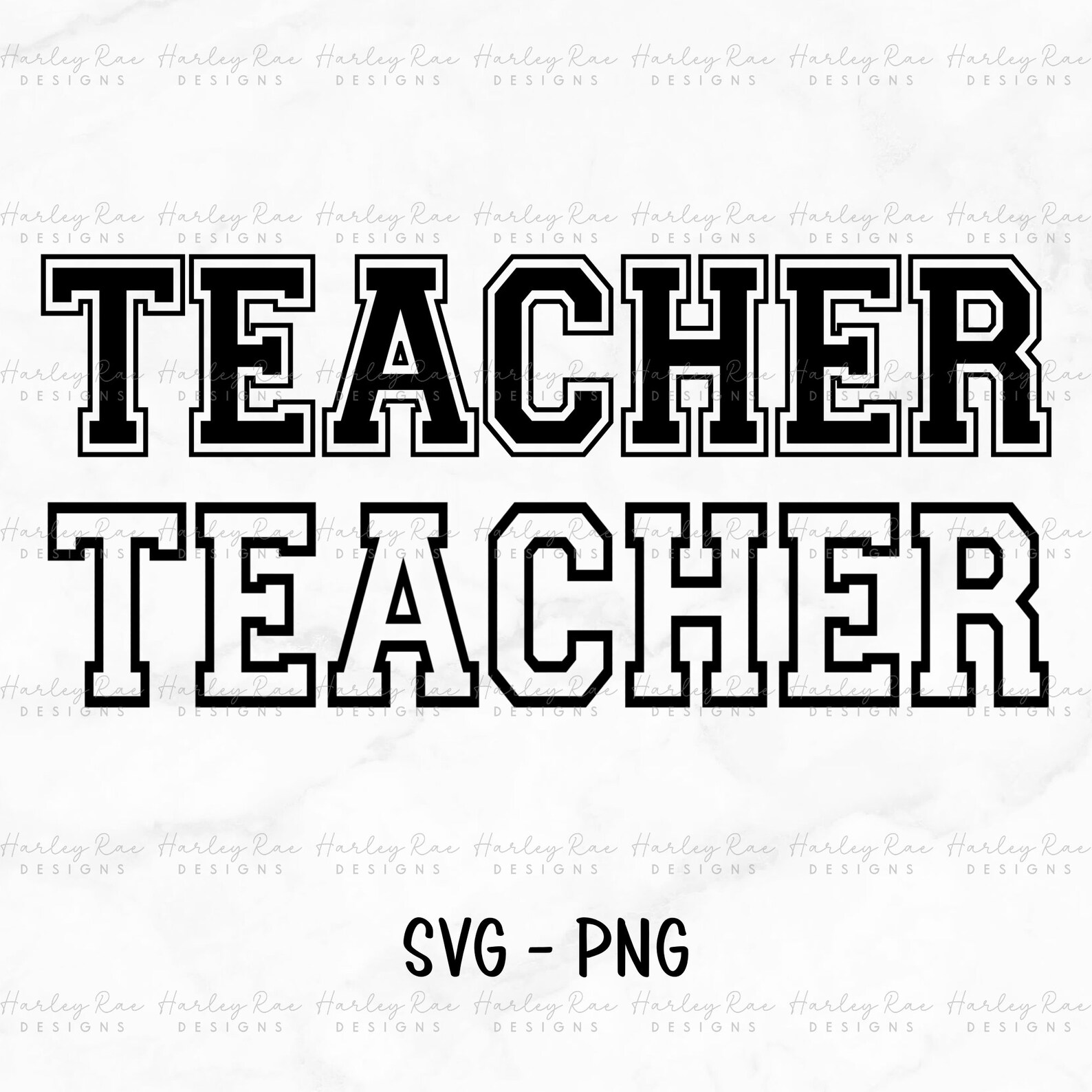 Teacher Block Font SVG PNG: Athletic Outline Design (digital Download ...