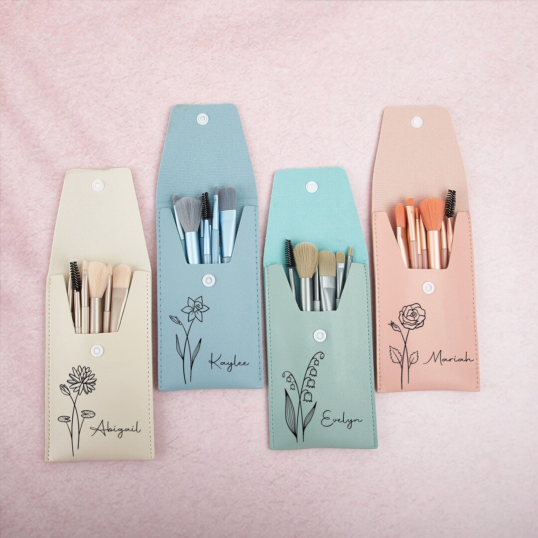 Personalised Birth Flower Makeup Brush Set, Bridesmaid Makeup Brushes ...