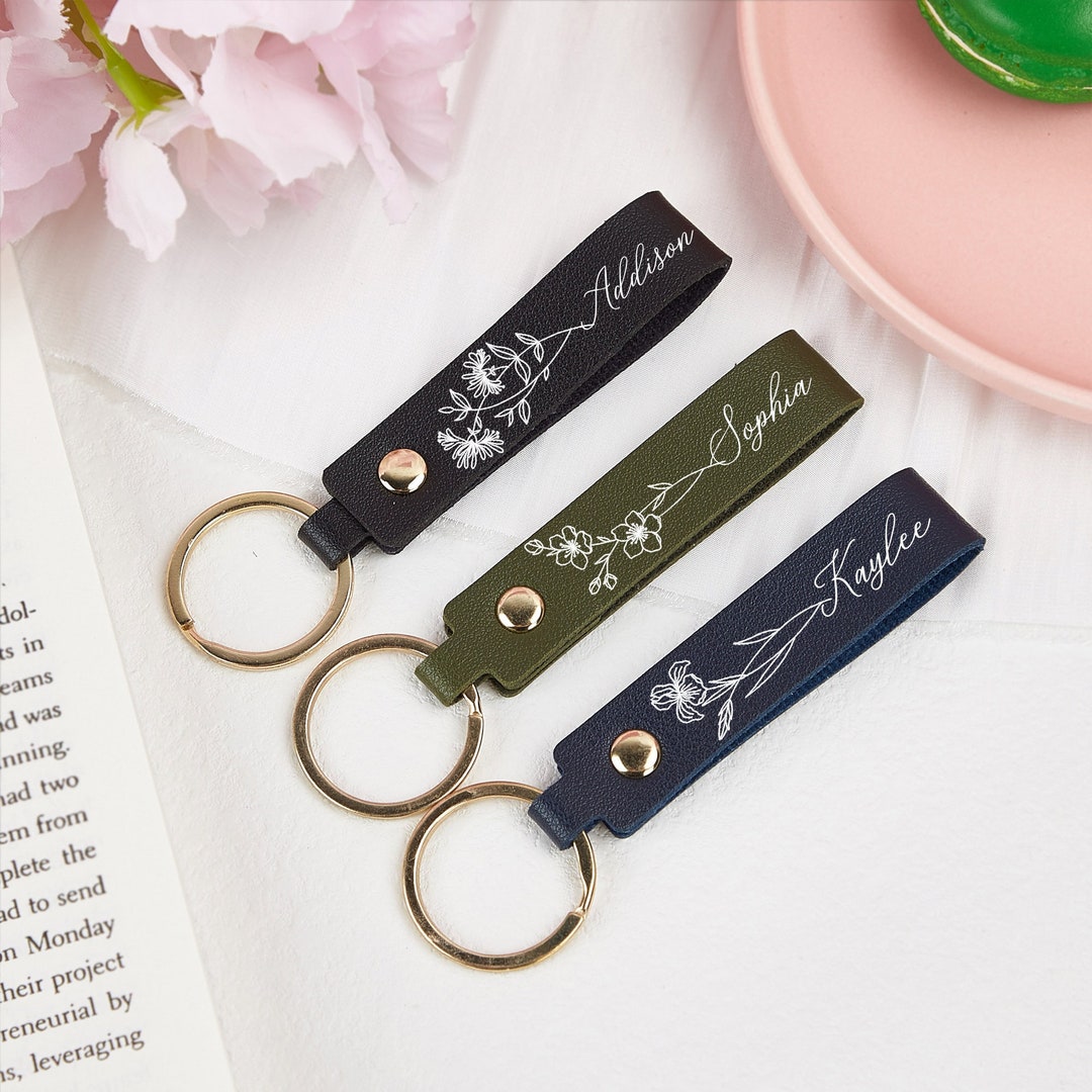 Personalised Key Chain With Birth Flower,key Rings for Women,birthday ...