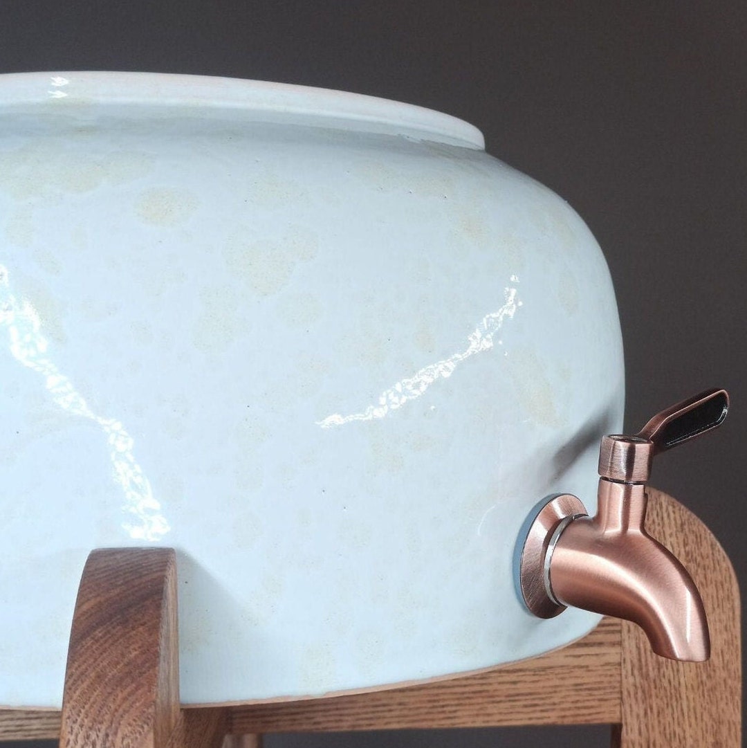 5 Gallon Bottle Ceramic Water Gravity Dispenser on Wooden Stand in ...