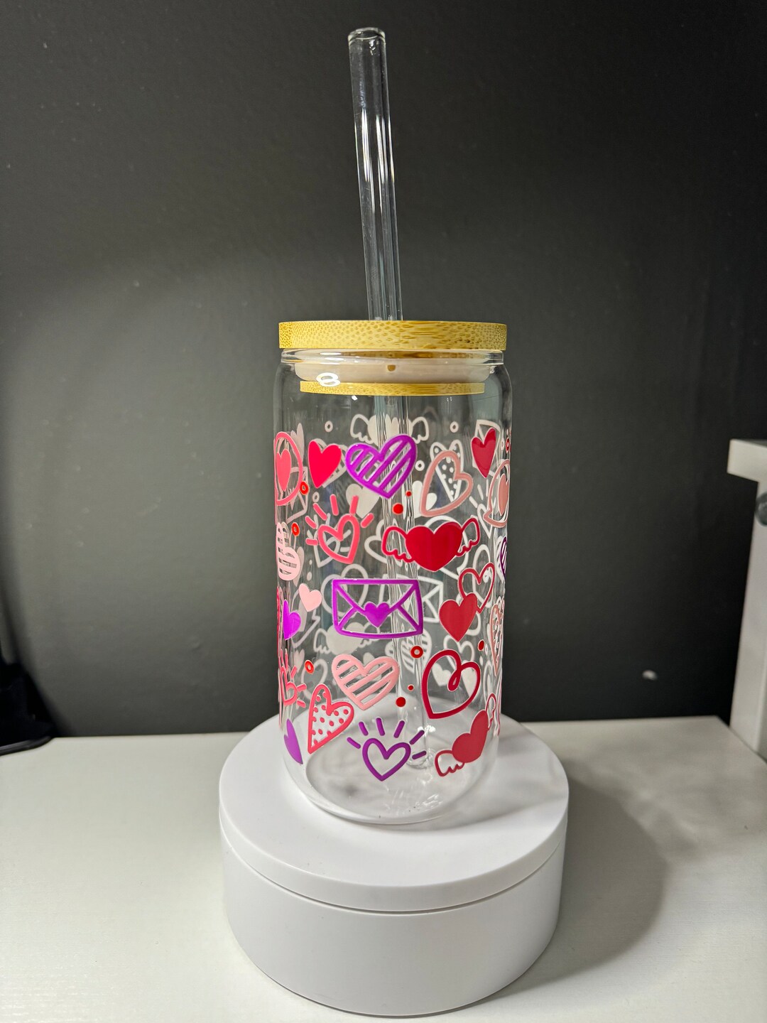 Doodle Valentines Hearts Glass Libby 16oz Uvdtf Design, Valentines Day ...