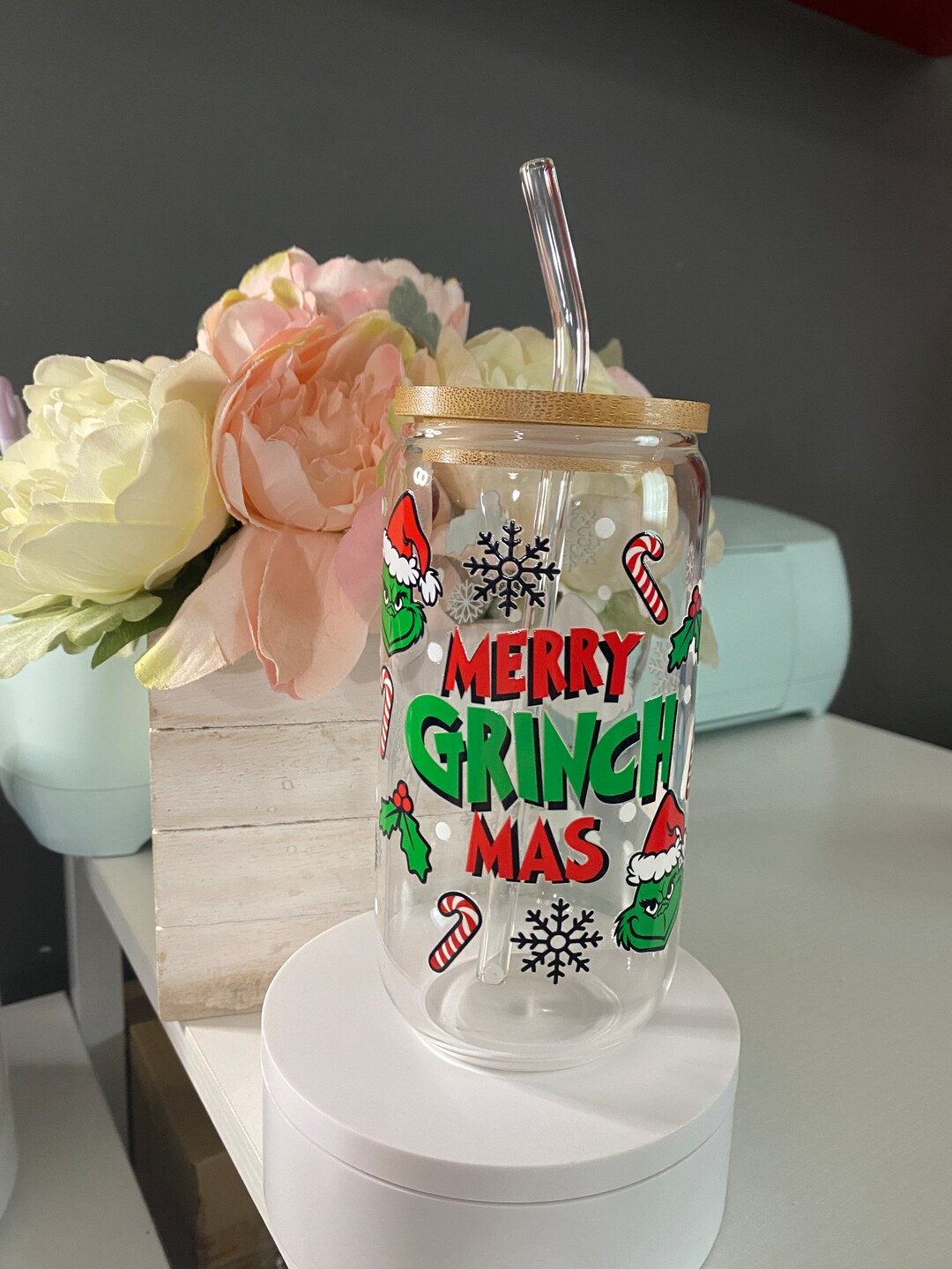 Merry Grinchmas Glass Libby 17oz, Christmas Cup, Grinch Glass Cup ...