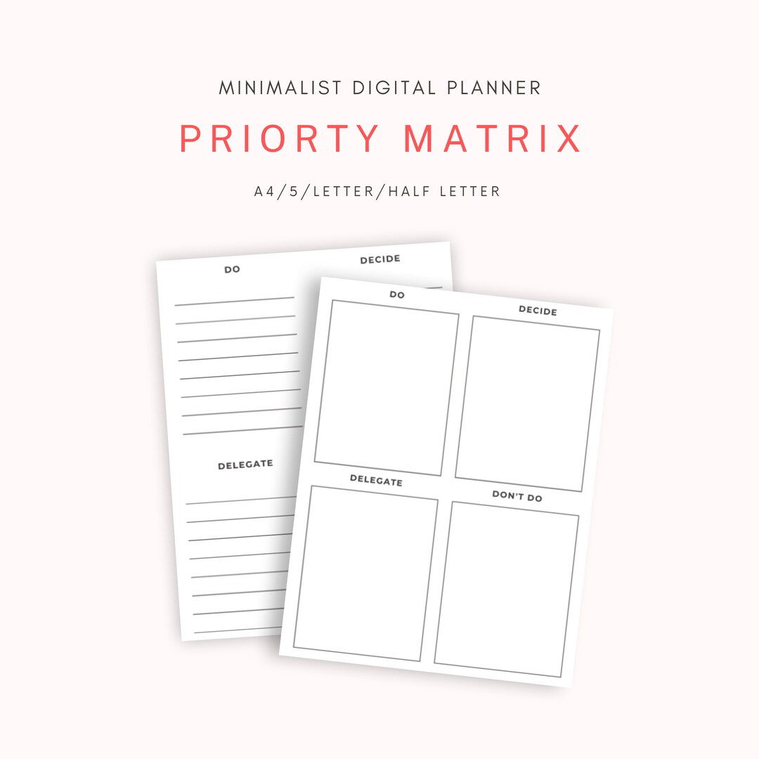 Priority Matrix Printable, Decision Matrix, Eisenhower Matrix, My ...