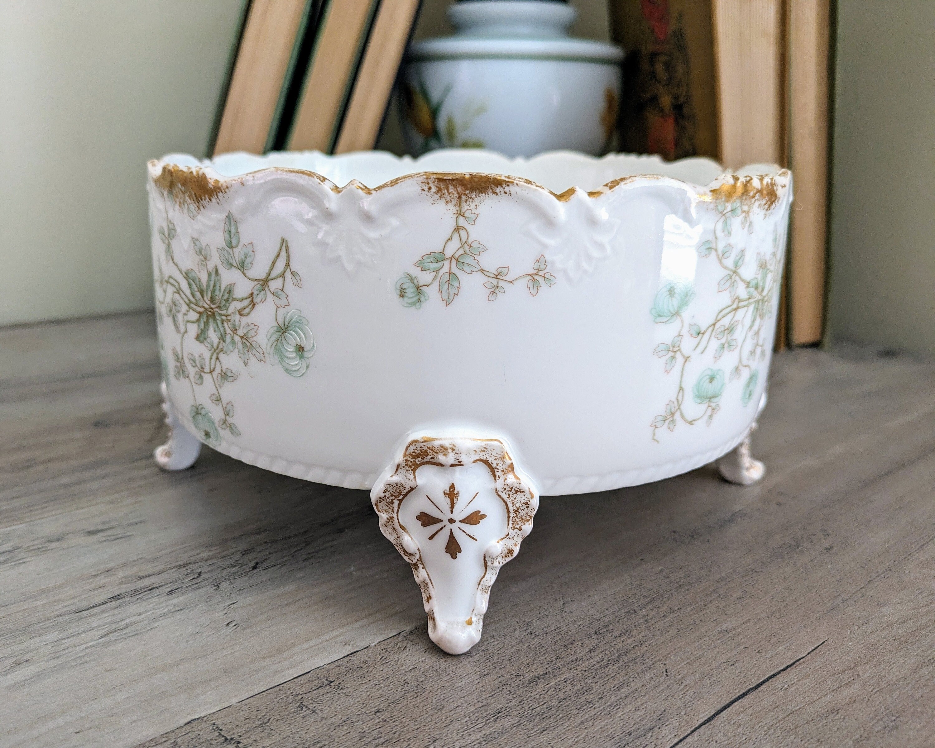 Antique Elite Limoges Porcelain Hand Painted Blue and Gold 4 Footed ...