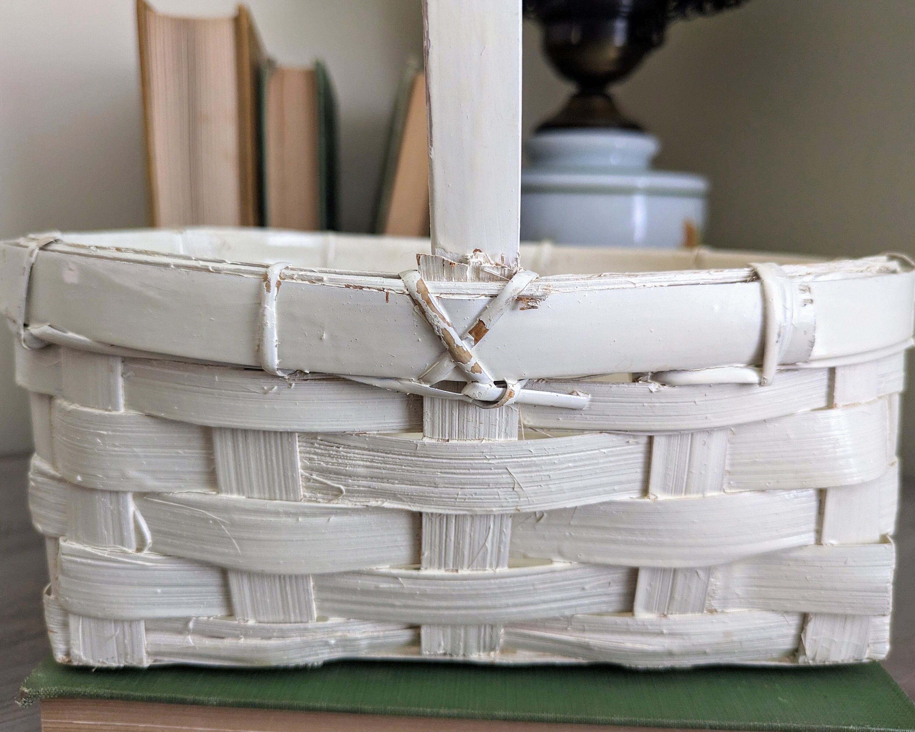 Mid-century Splint Weave White Handled Basket With Yellow Rose ...