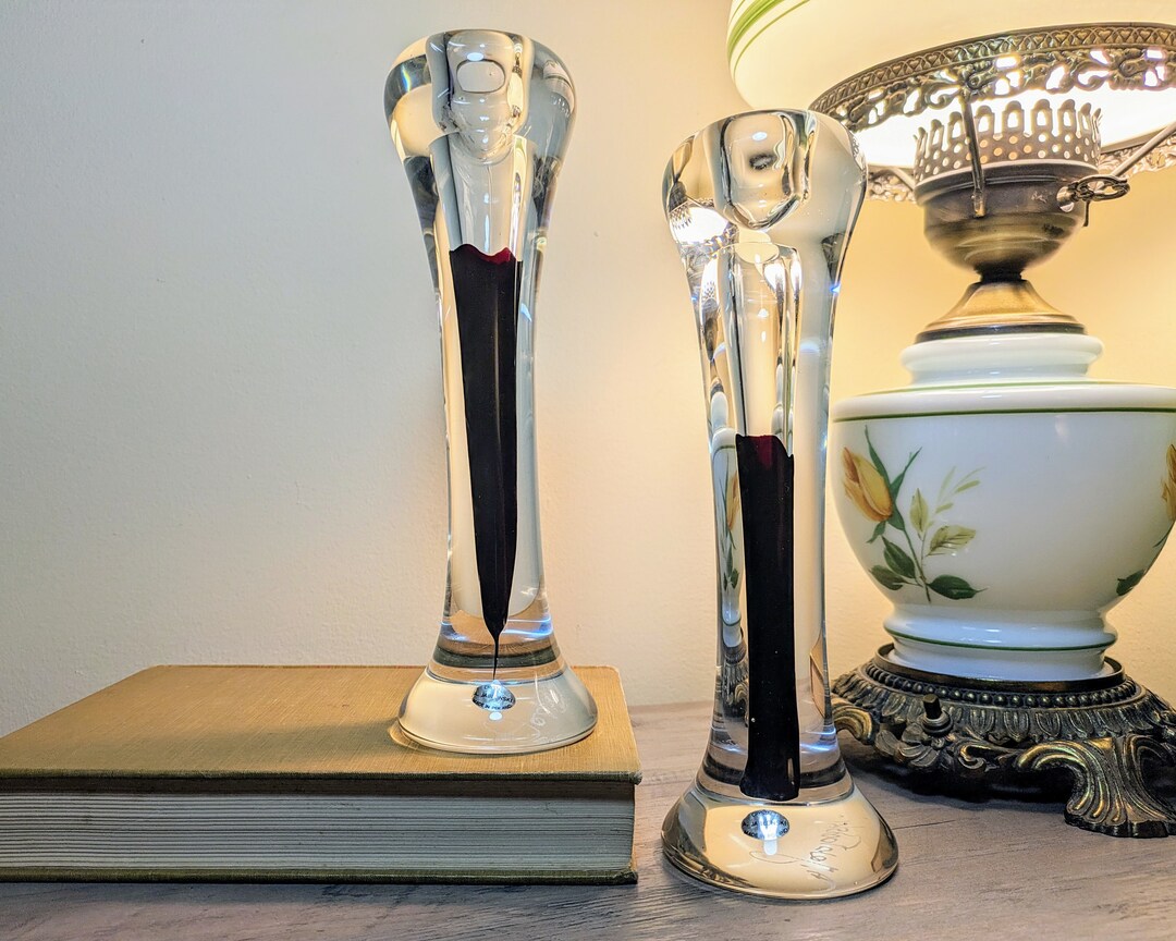 Adam Jablonski Crystal Art Glass Candlestick Holder, Signed With ...