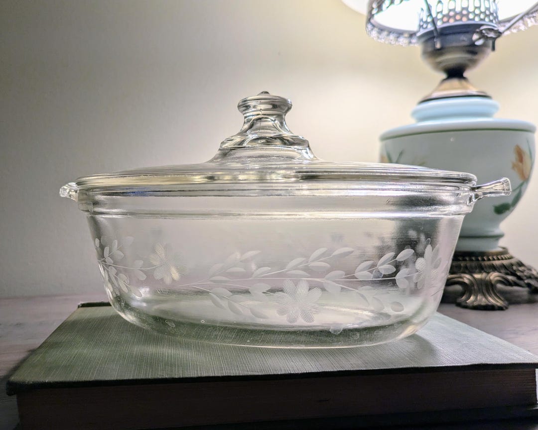 Pre-1919 Antique Pyrex Lidded and Etched Oval 9" Casserole Dish, 632B ...