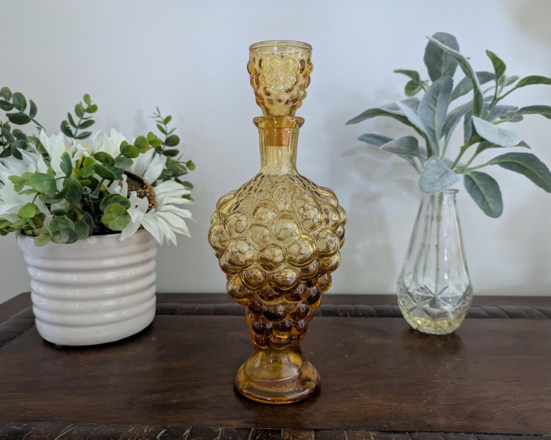 Mid Century Amber Grape Cluster Alcohol Decanter With Shot Glass - Etsy