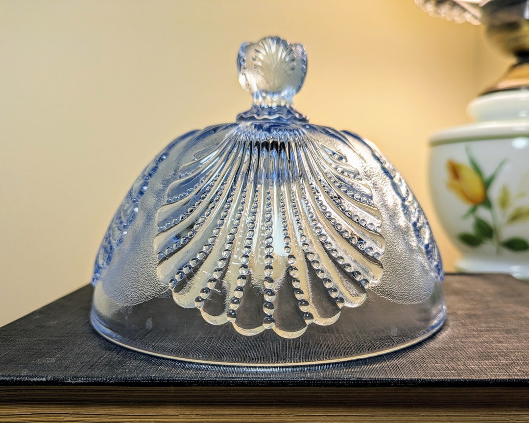 Antique EAPG Dugan New York (OMN) Beaded Shell Transparent Blue Butter ...