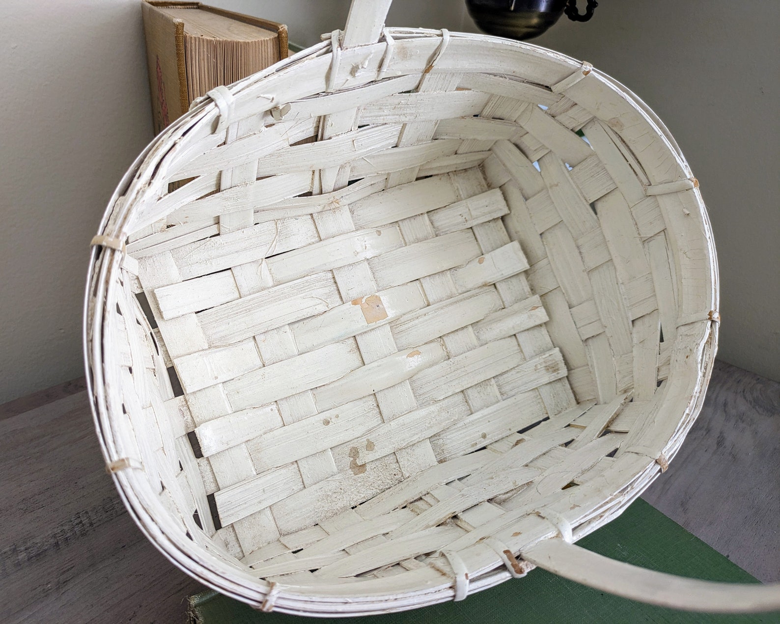 Mid-century Splint Weave White Handled Basket With Yellow Rose ...