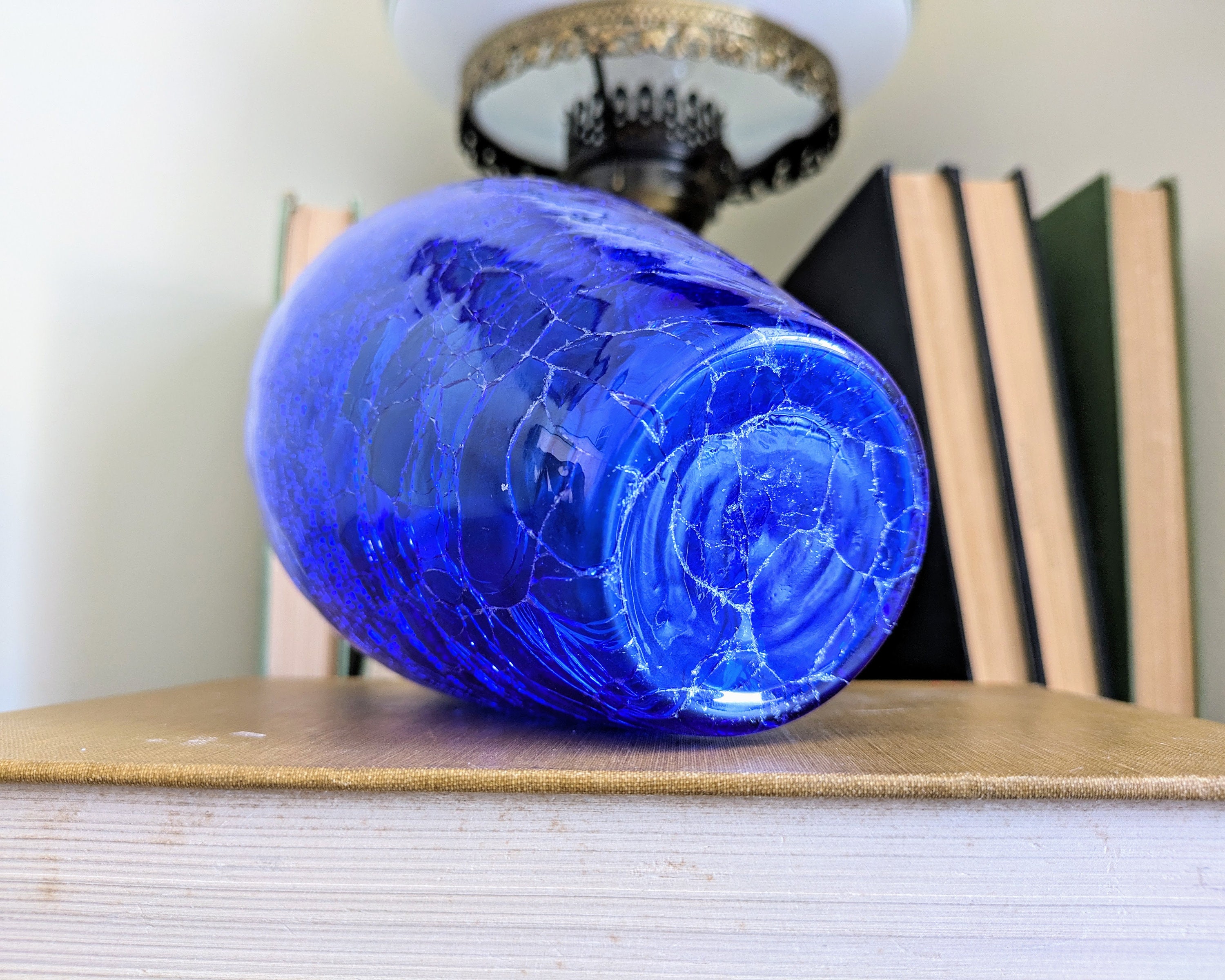 Vintage Pilgrim Glass Cobalt Blue Crackle Glass Urn Vase, 1950's - Etsy