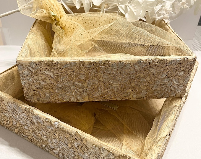 2 Set Gold Net Gift Hamper Basket,wedding Tray,henna Cones Tray,indian ...