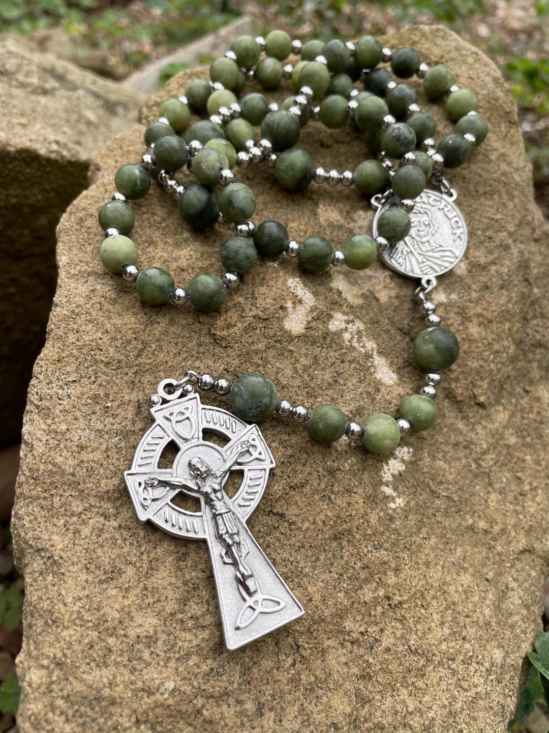 St. Patrick Rosary Jadeite Green Stainless Steel Rosary Beads Rosary ...