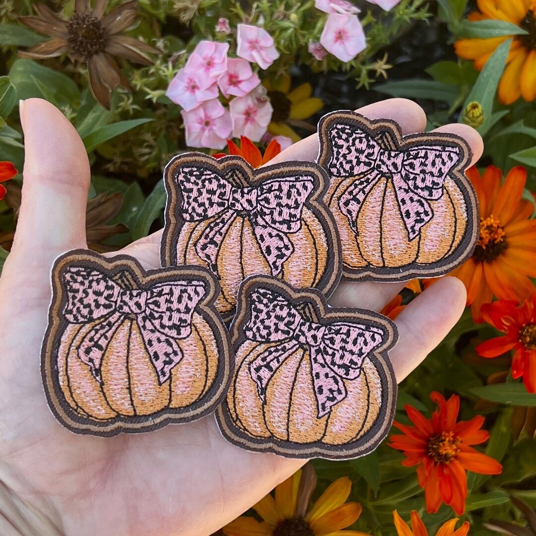 Burnt Orange and Salmon Leopard Bow Pumpkins Patches Hat Patch ...
