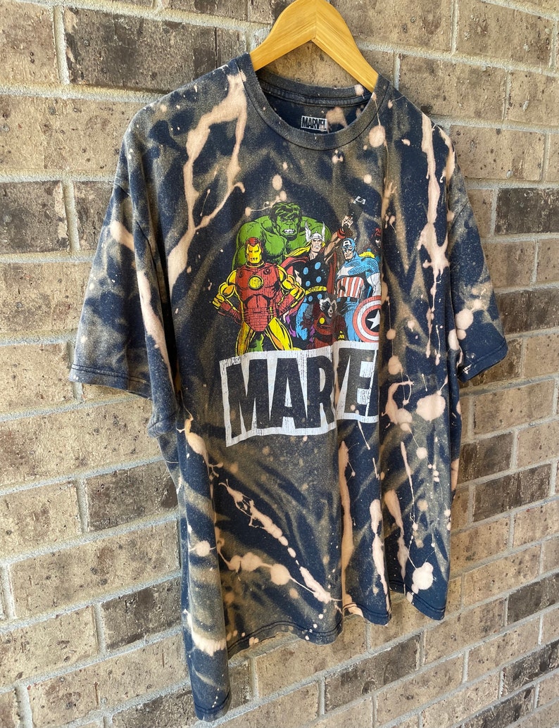 Reverse Tie Dye Bleached MARVEL Avengers Characters T-shirt 2XL - Etsy