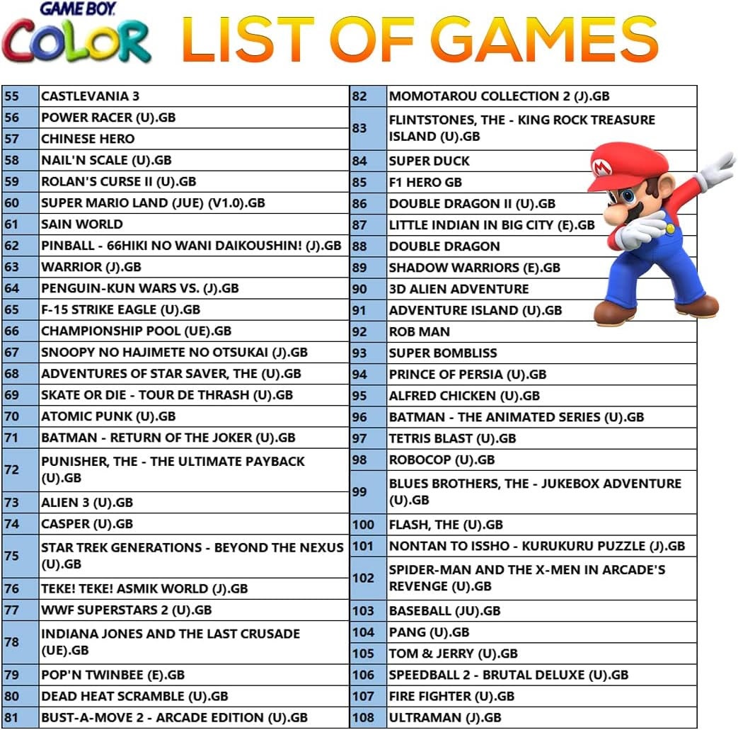 GBC Games GBC Game Cards 108 in 1 Game Cards for Game Boy - Etsy