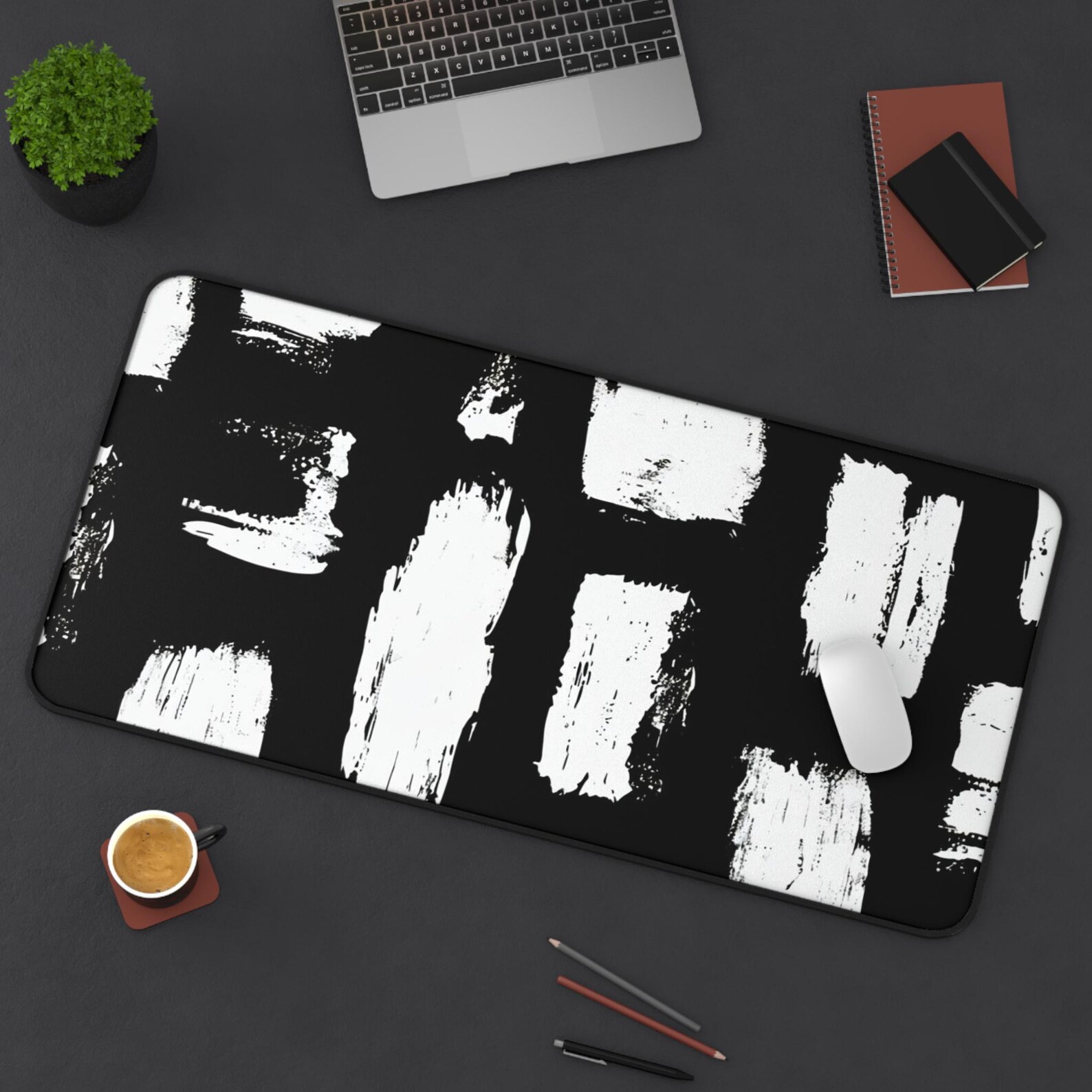 Stylish Black and White Desk Mat, Modern Office Decor, Home Office ...