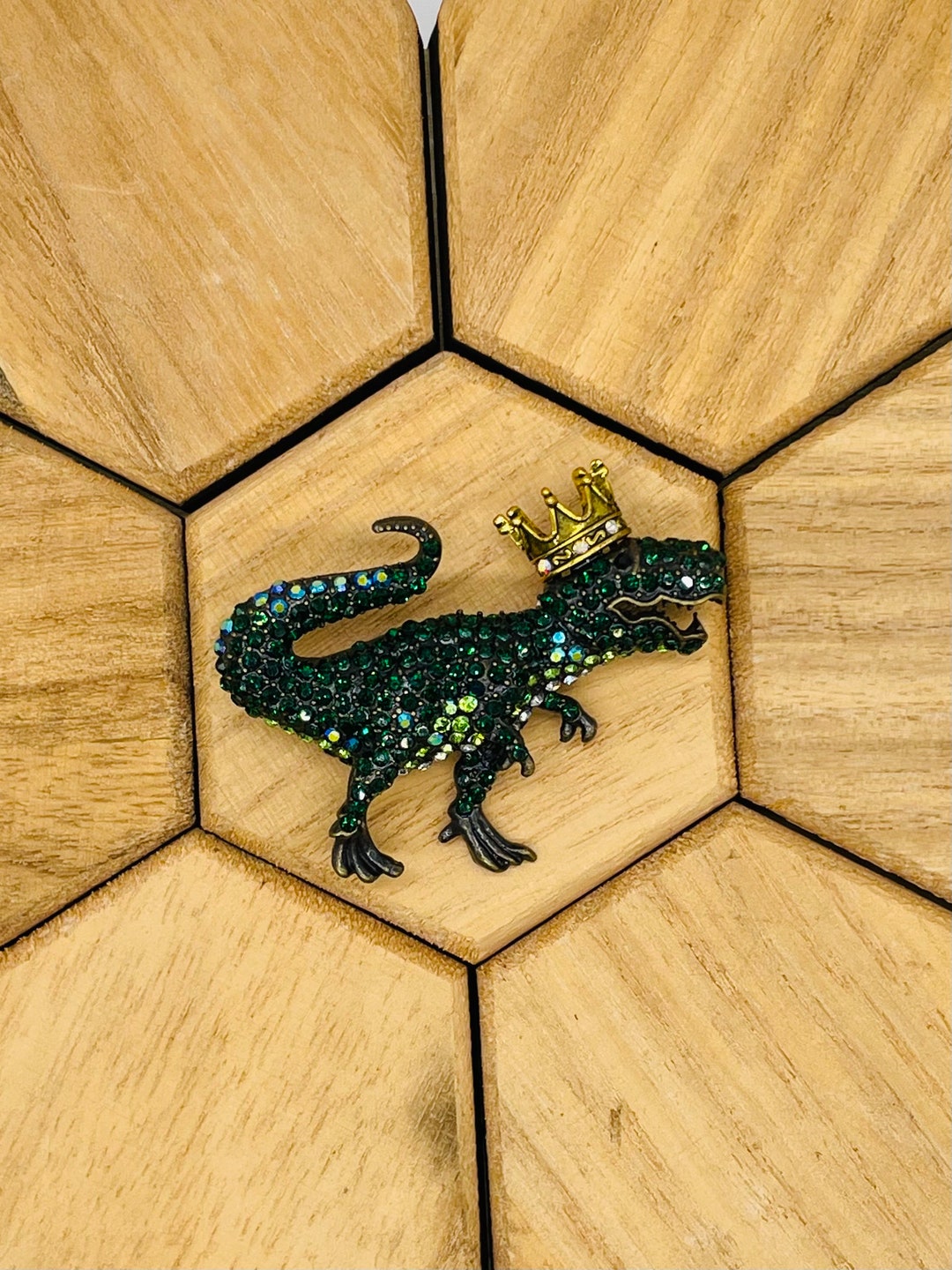 Dinosaur Rhinestone Broach With Crown T-rex Unique Novelty Whimsical ...