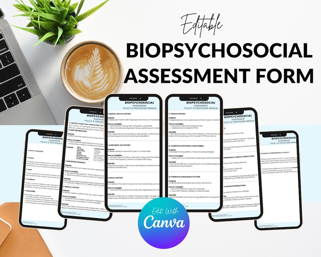 Comprehensive Biopsychosocial Assessment Form | Editable Intake ...