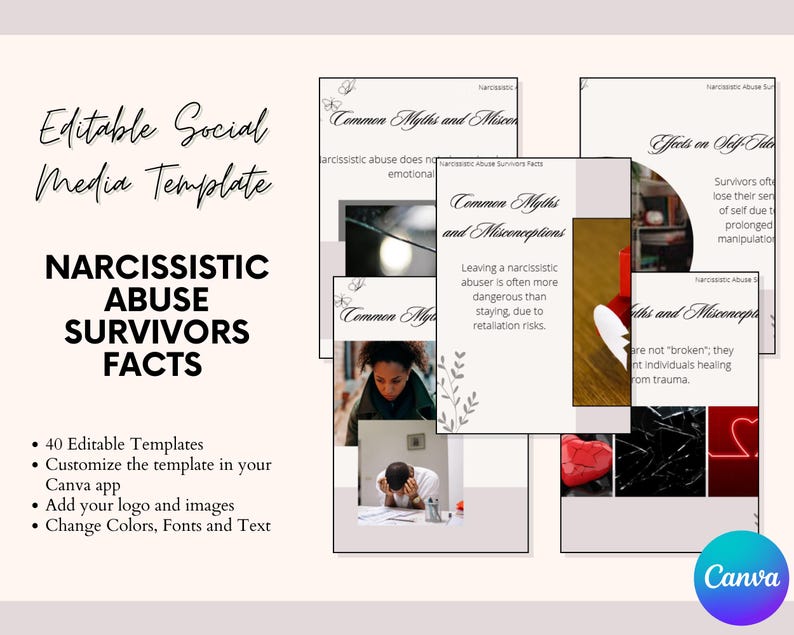 Narcissistic Abuse Survivors Social Media Templates - Canva Editable ...