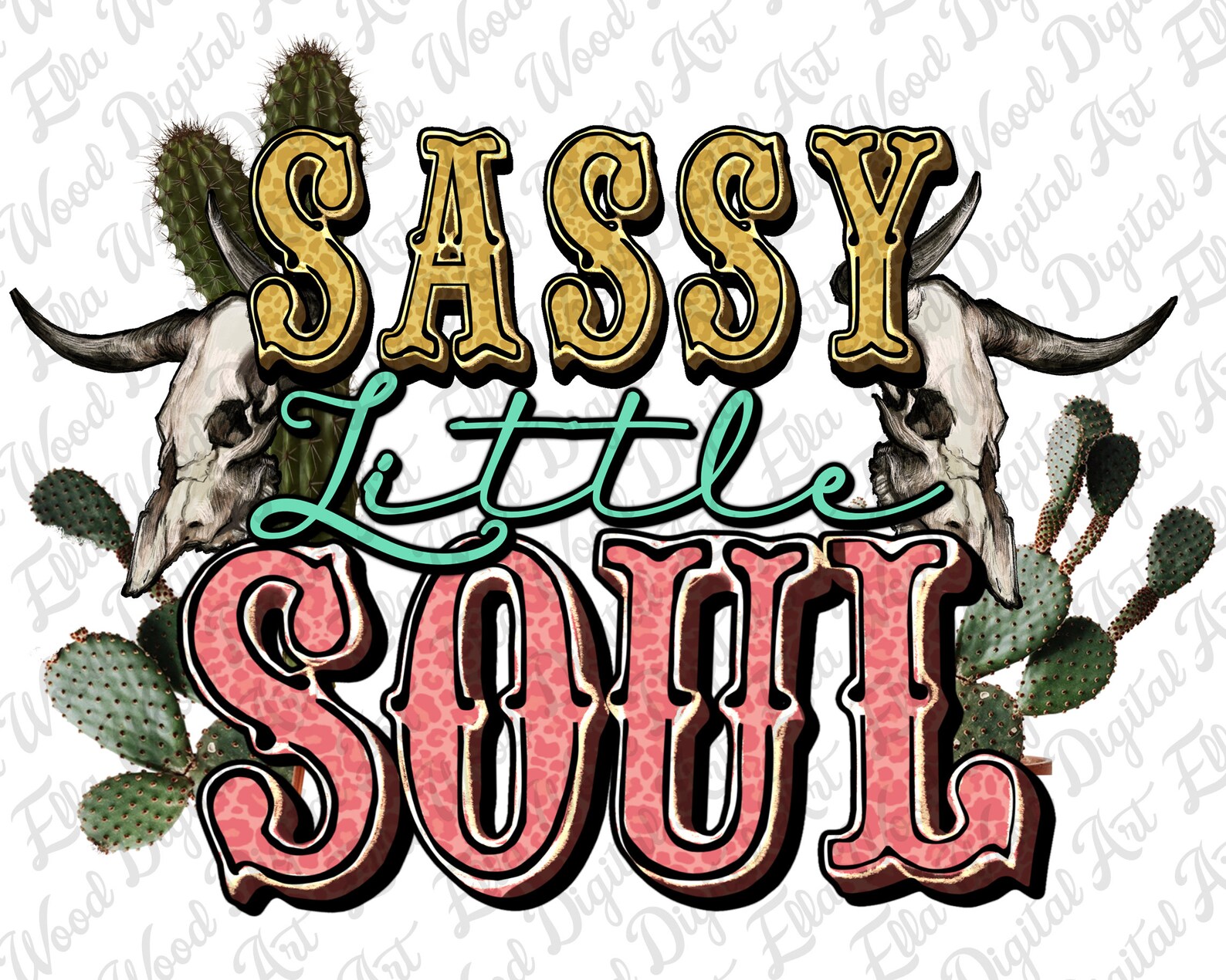 Sassy Litte Soul Bull Skull Cactus Western Png, Western Bull Skull Png ...