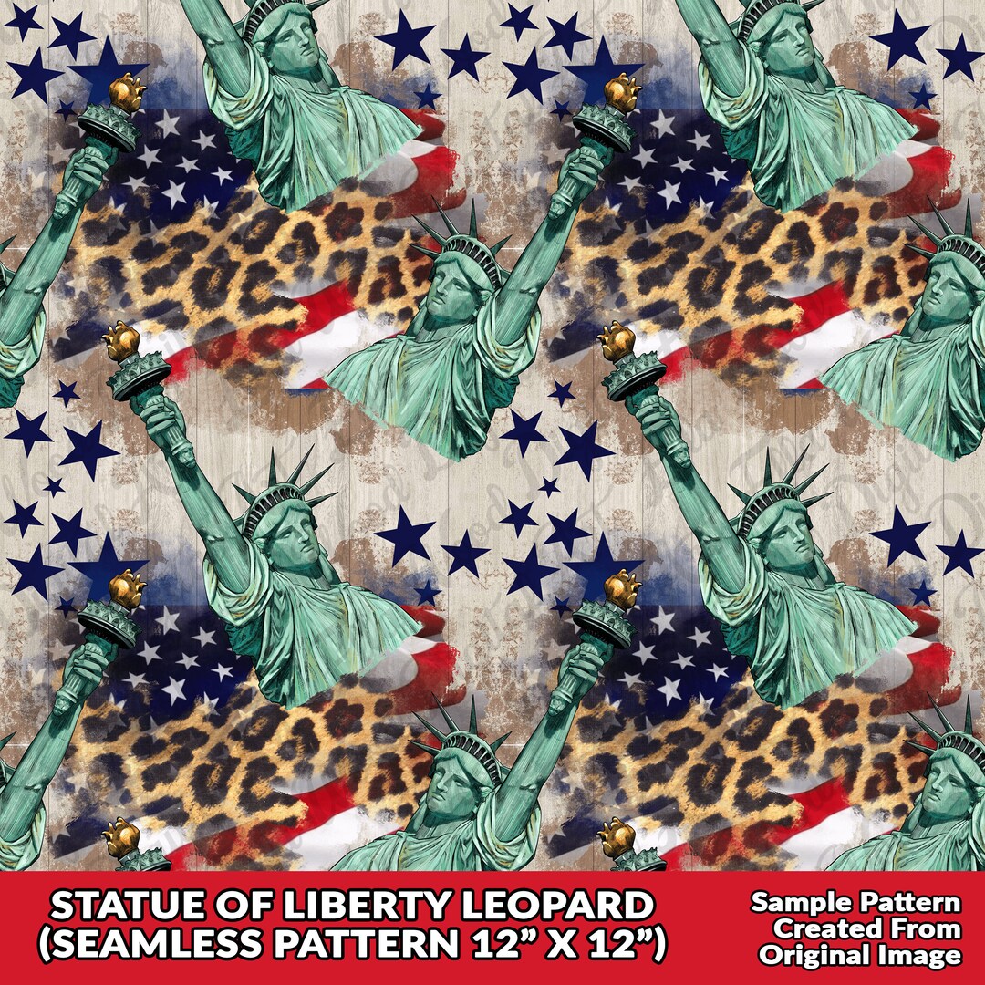 Statue of Liberty Leopard Seamless Pattern Digital Paper, American ...