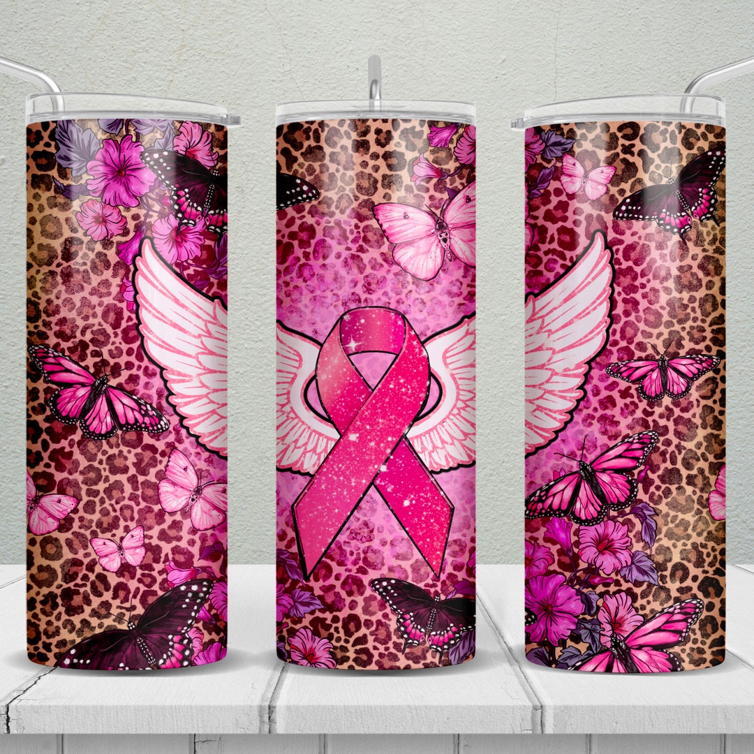 Cancer Ribbon Angel Wings 20 Oz Skinny Tumbler Png, Breast Cancer ...