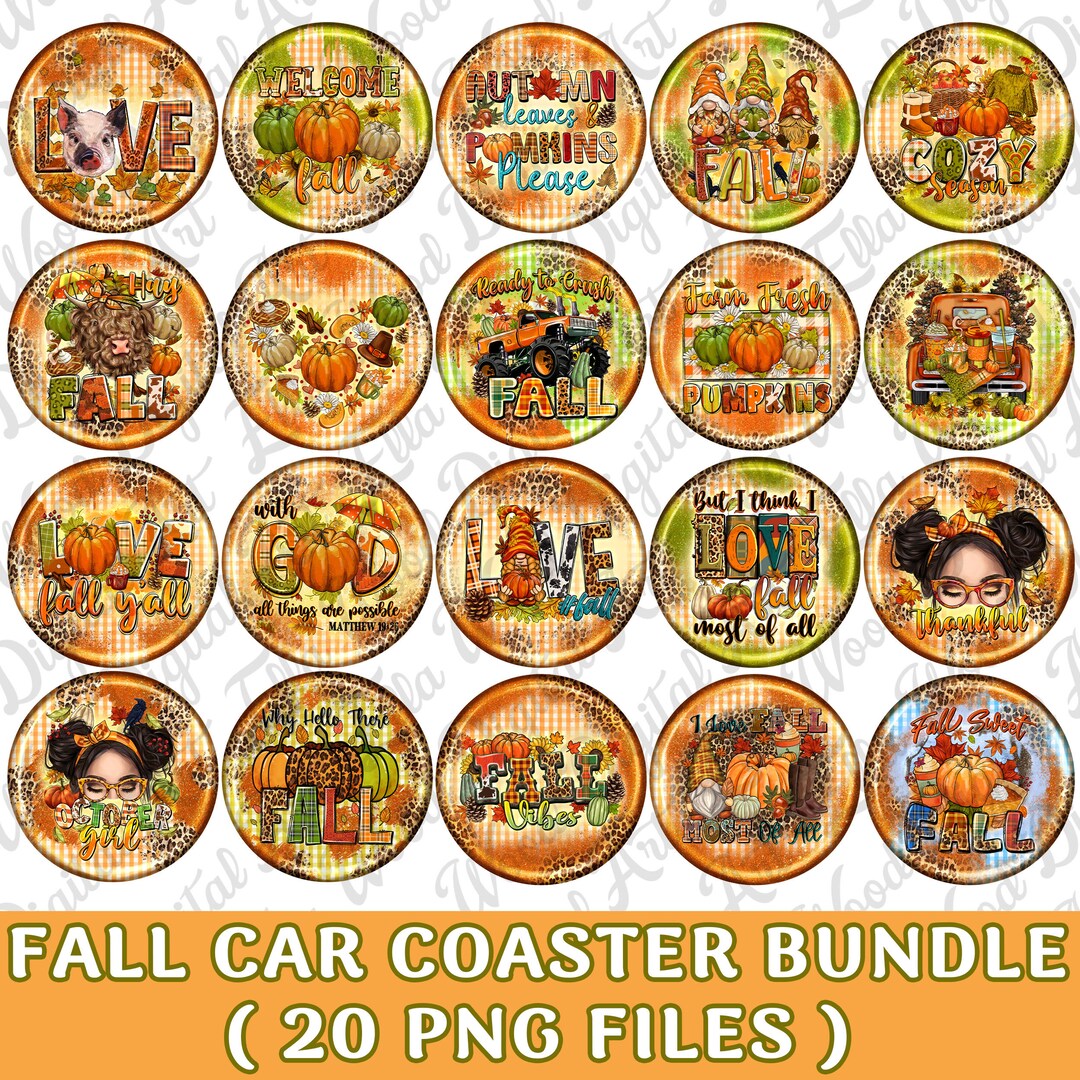 Fall Car Coaster Bundle Png, Hello Fall Png, Autumn Car Coaster Png ...