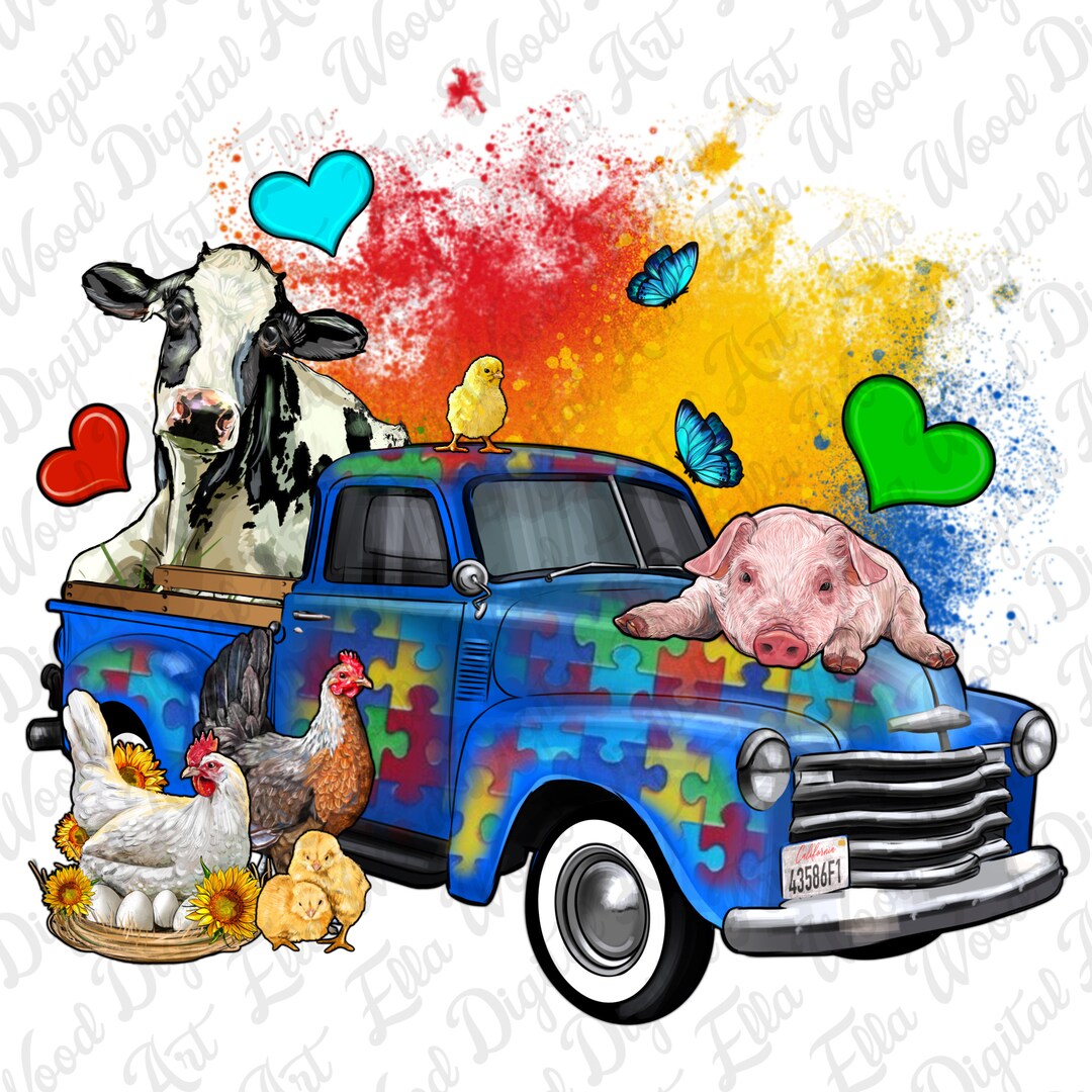 Farm Animals Autism Truck Png Sublimation Design Download, Autism ...