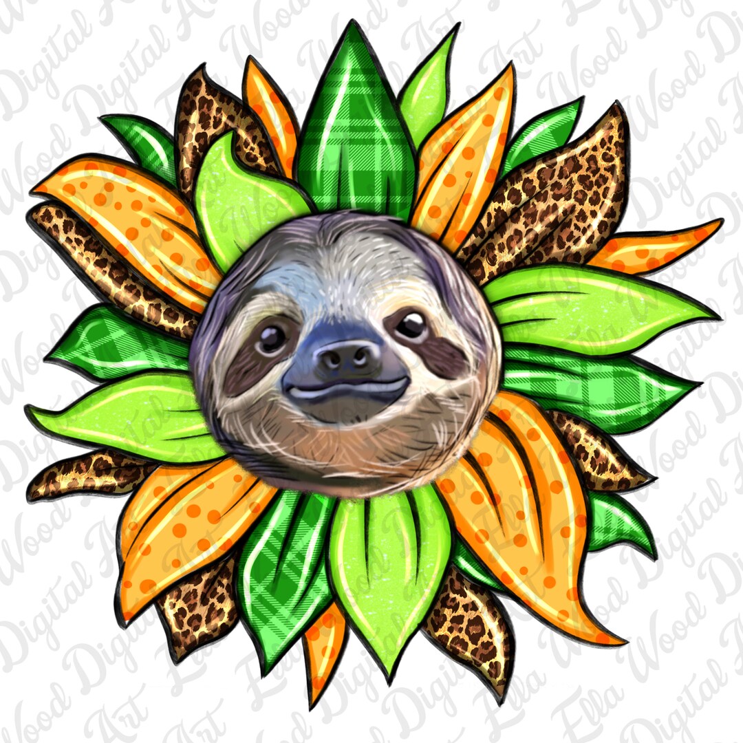 Sloth Sunflower Png Sublimation Design Download, Hand Drawn Sloth Png ...