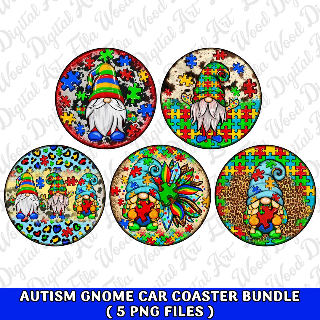 Autism Gnome Car Coaster Png Sublimation Design Bundle, Western Car ...