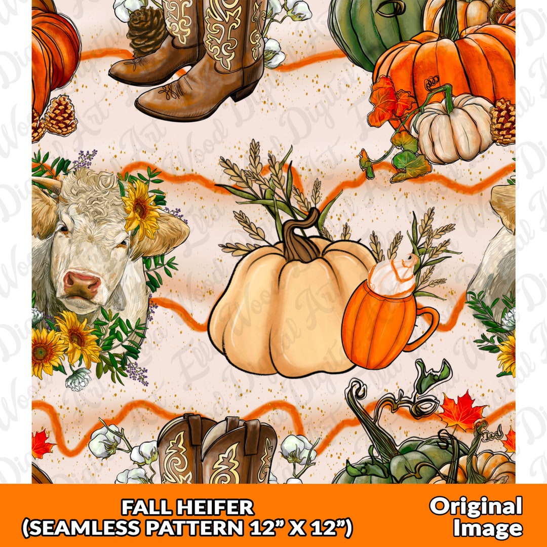 Fall Heifer Seamless Pattern Digital Paper, Fall Digital Seamless ...
