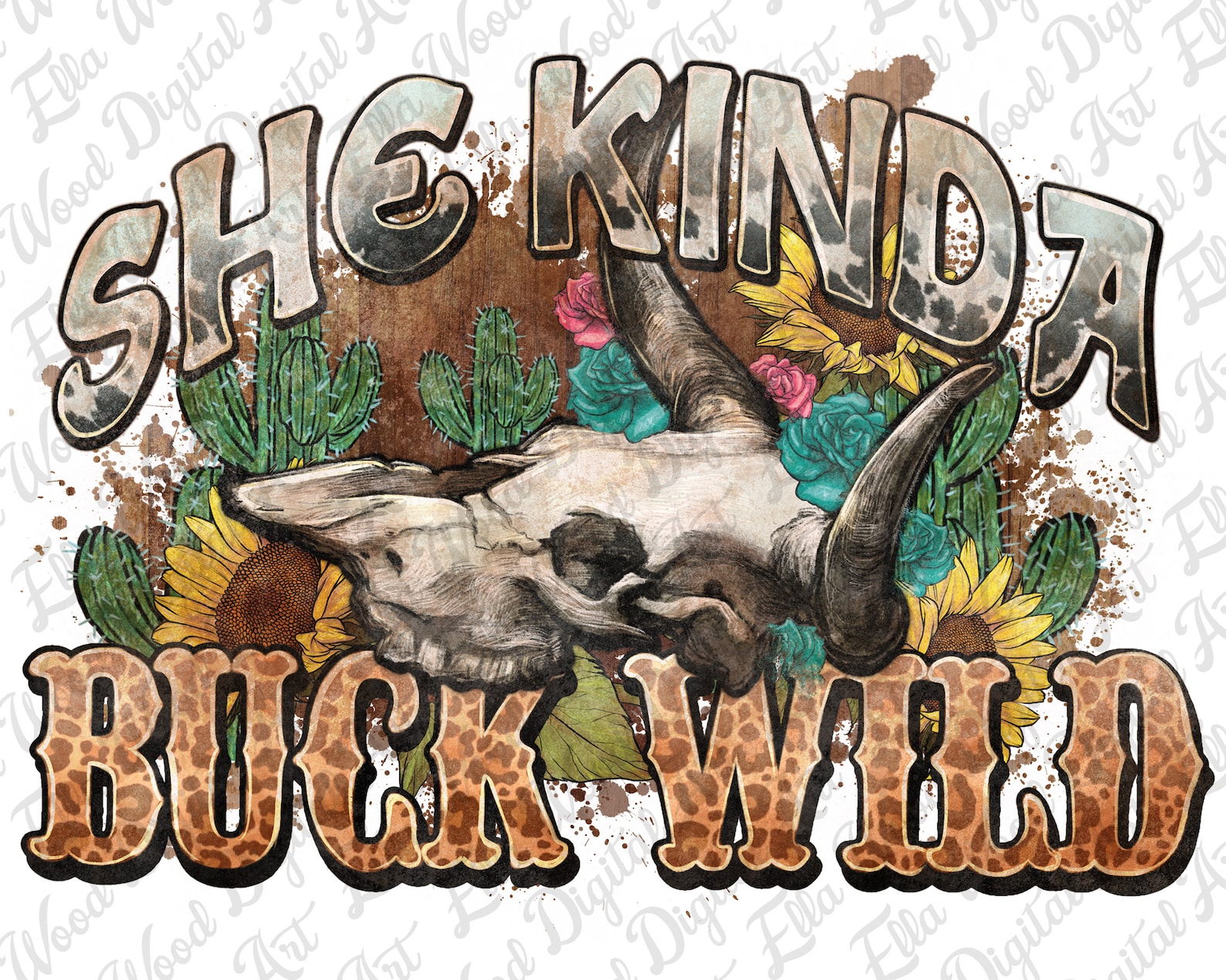 She Kinda Buck Wild Png Sublimation Design Download, Western Bull Skull ...
