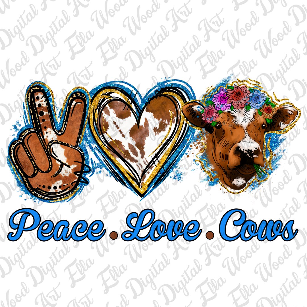 Peace Love Cows Png Sublimation Design Download, Hand Drawn Cow Png ...