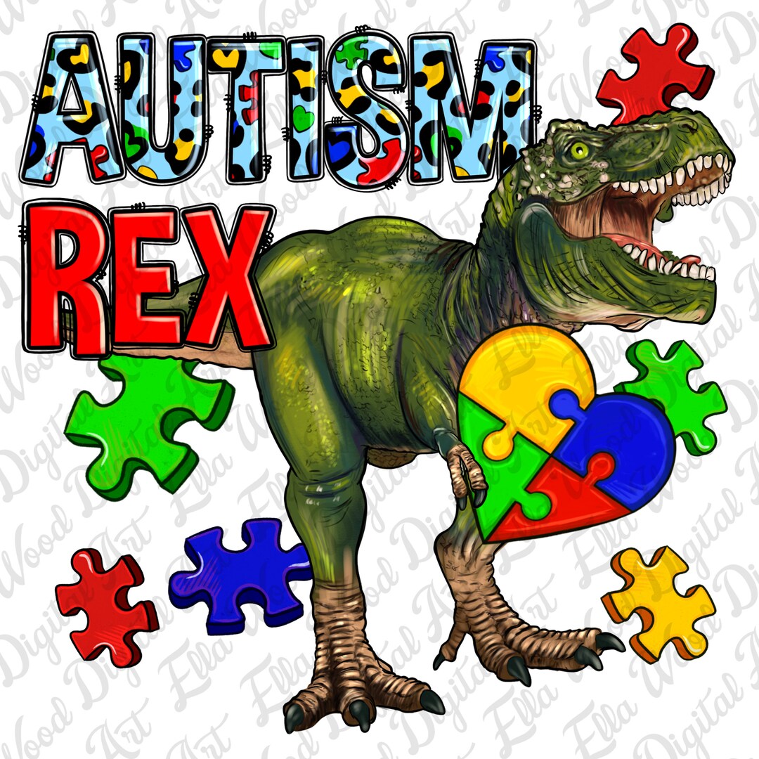 Autism T-rex Png Sublimation Design Download, Autism Awareness Png ...