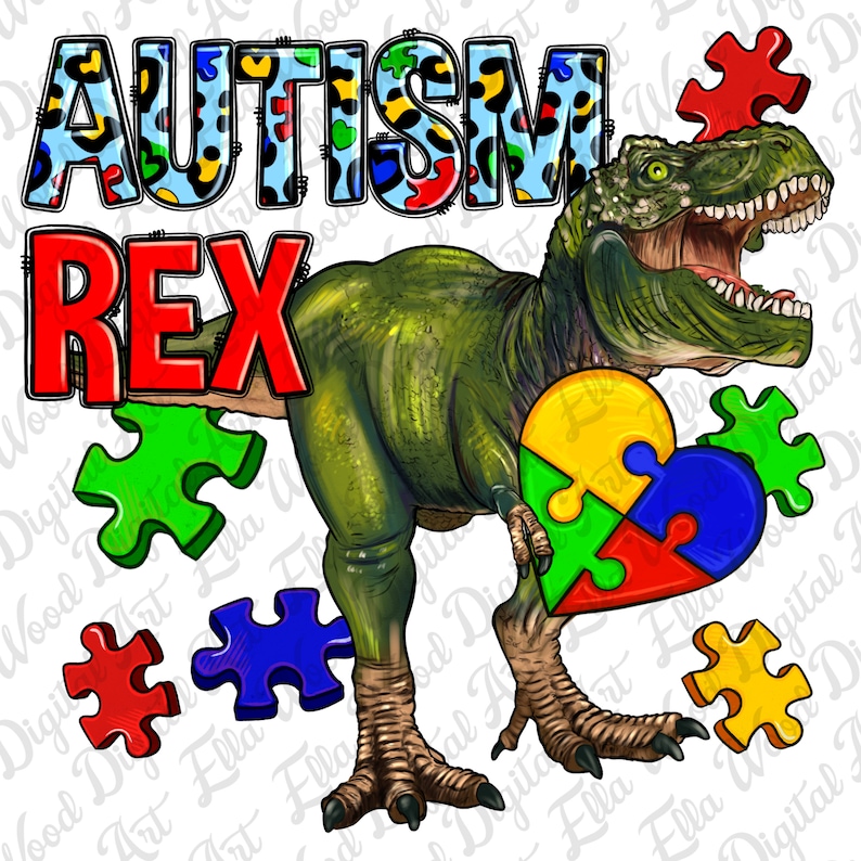 Autism T-rex Png Sublimation Design Download, Autism Awareness Png ...
