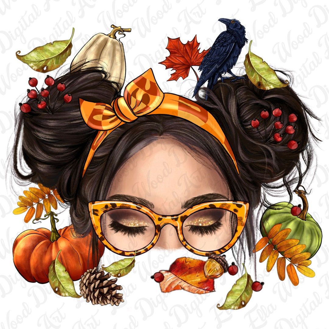 Fall Messy Bun Png Sublimation Design Download, Hello Fall Png, Fall ...