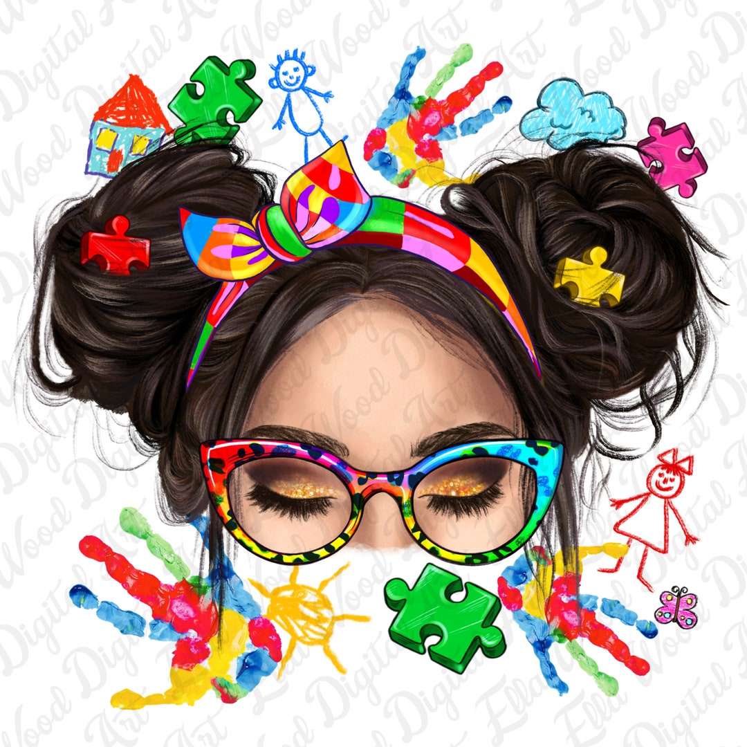 Autism Messy Bun Png Sublimation Design Download, Autism Awareness Png ...