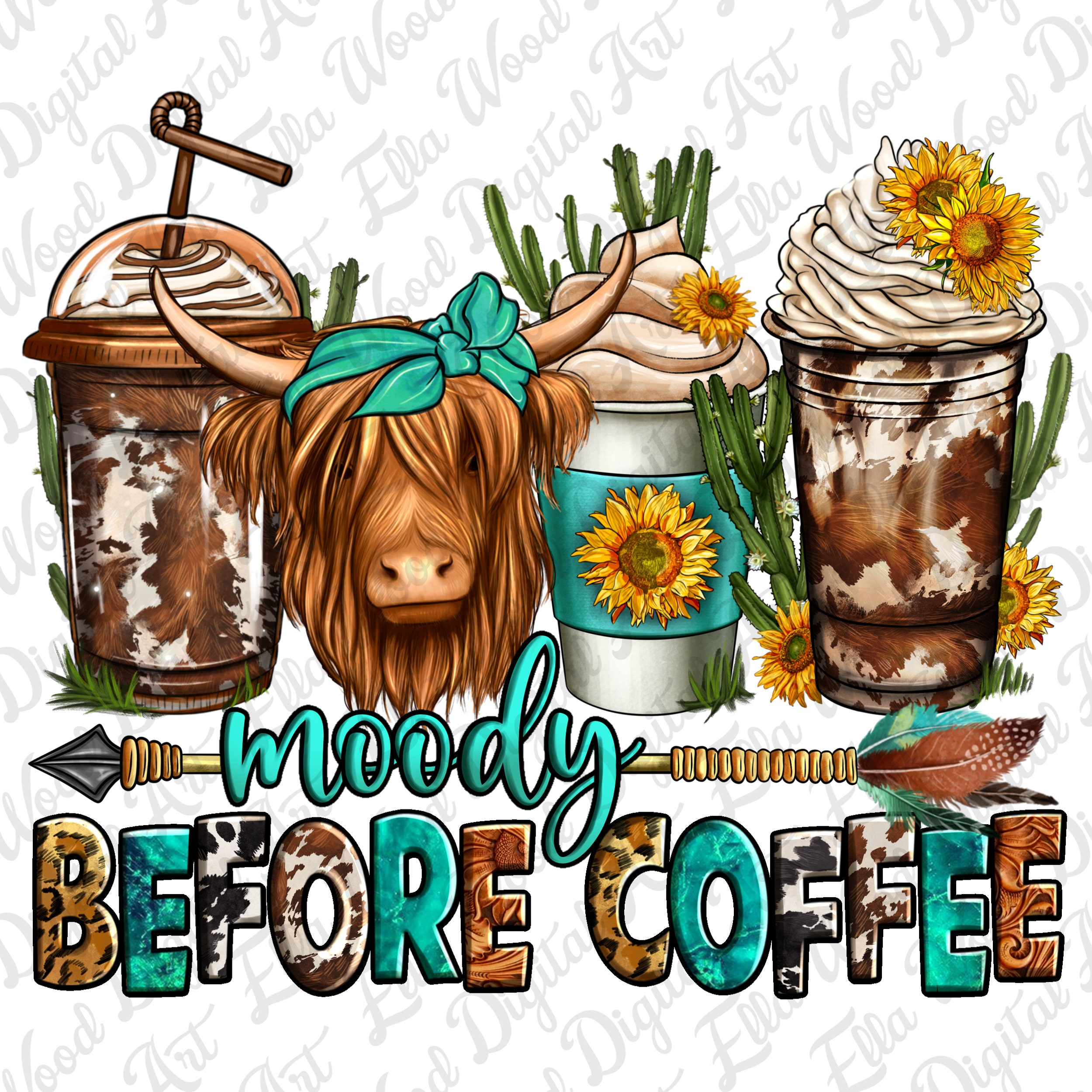 Moody Before Coffee Long Haired Cow Coffee Cups Png Sublimation Design ...