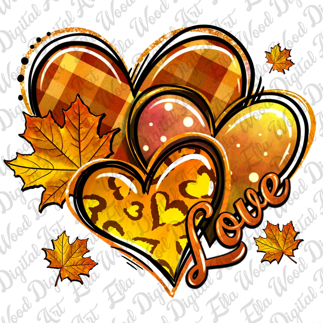 Fall Autumn Love Hearts Png Sublimation Design Download, Fall Png ...