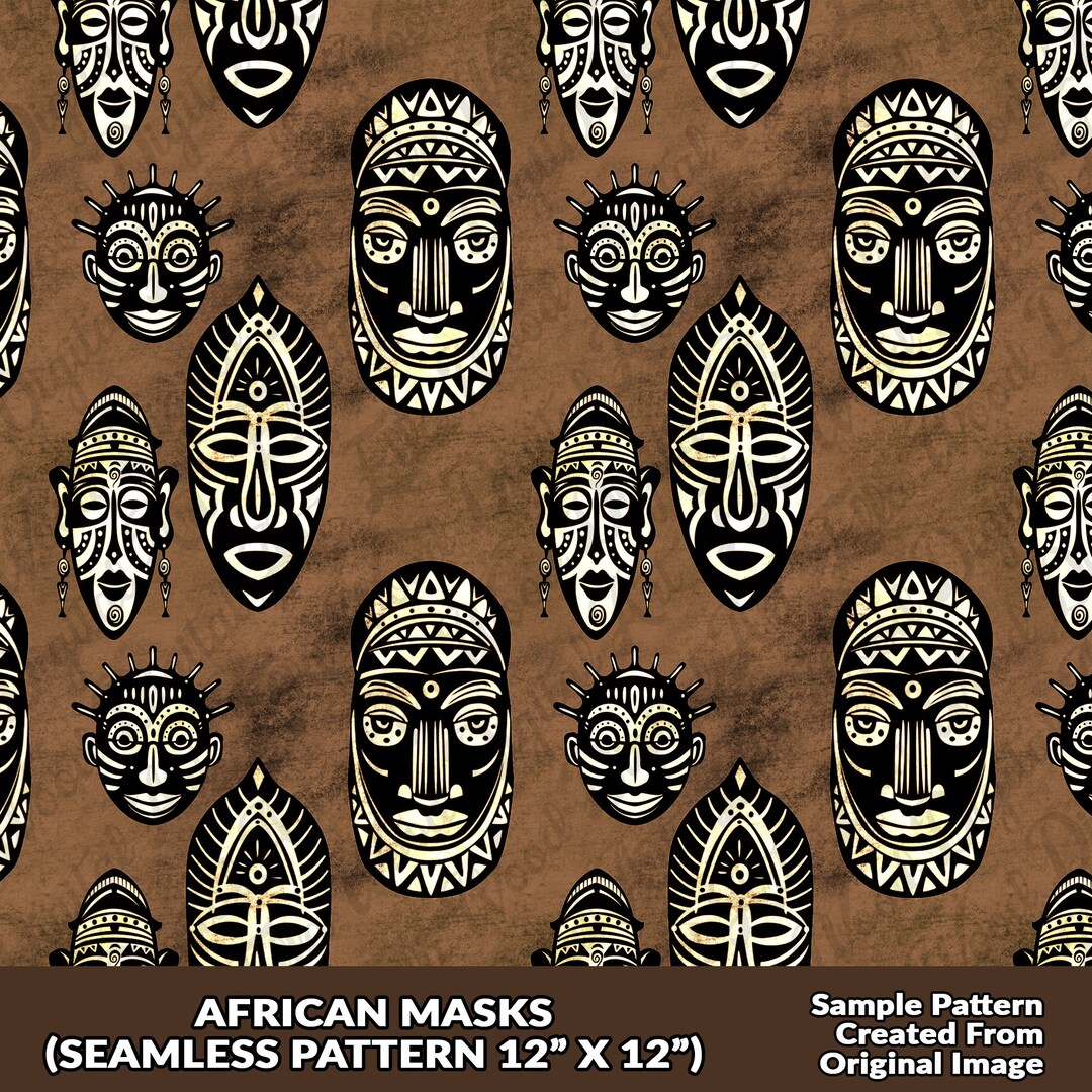 African Masks Seamless Pattern Digital Paper, African Digital Seamless ...