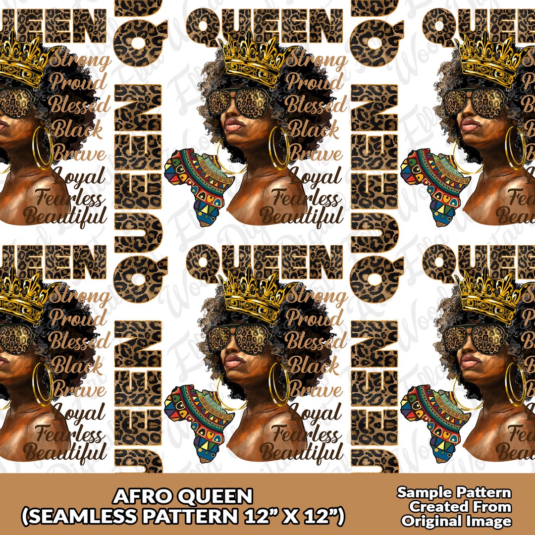 Afro Queen Seamless Pattern Digital Paper, Afro Woman Digital Seamless Pattern Png, Seamless ...