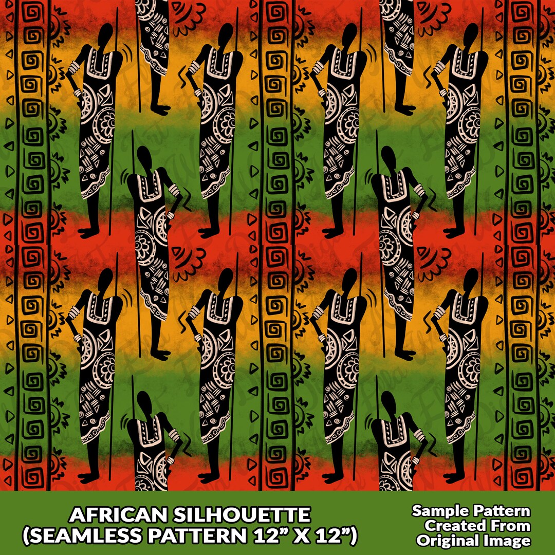 African Silhouette Seamless Pattern Digital Paper, African Digital ...