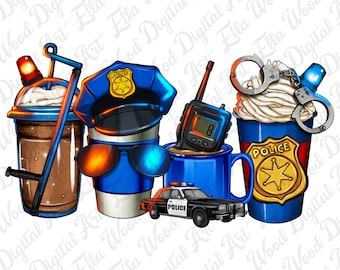 Police Coffee Cups Png Sublimation Design Download, Coffee Cups Png ...