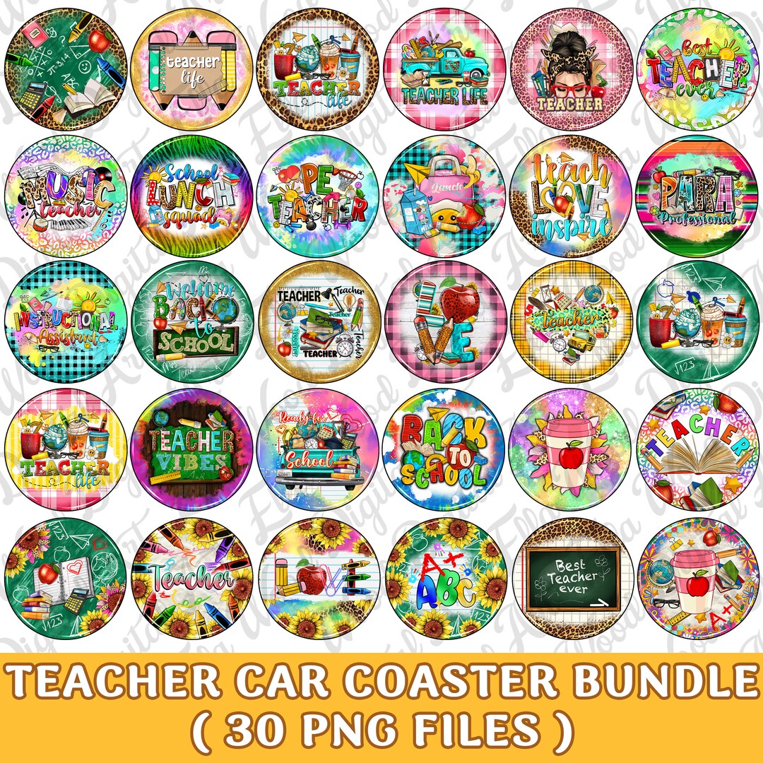 Teacher Car Coaster Bundle Png, Teacher's Day Png, Western Car Coaster ...