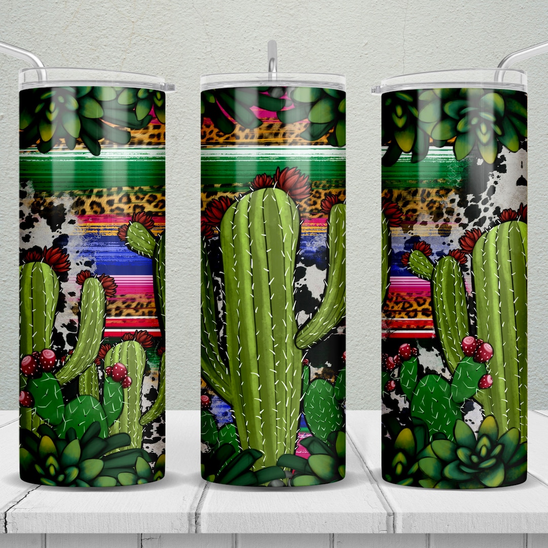 Serape Cactus 20 Oz Skinny Tumbler Png, Cactus Tumbler Wrap Png ...