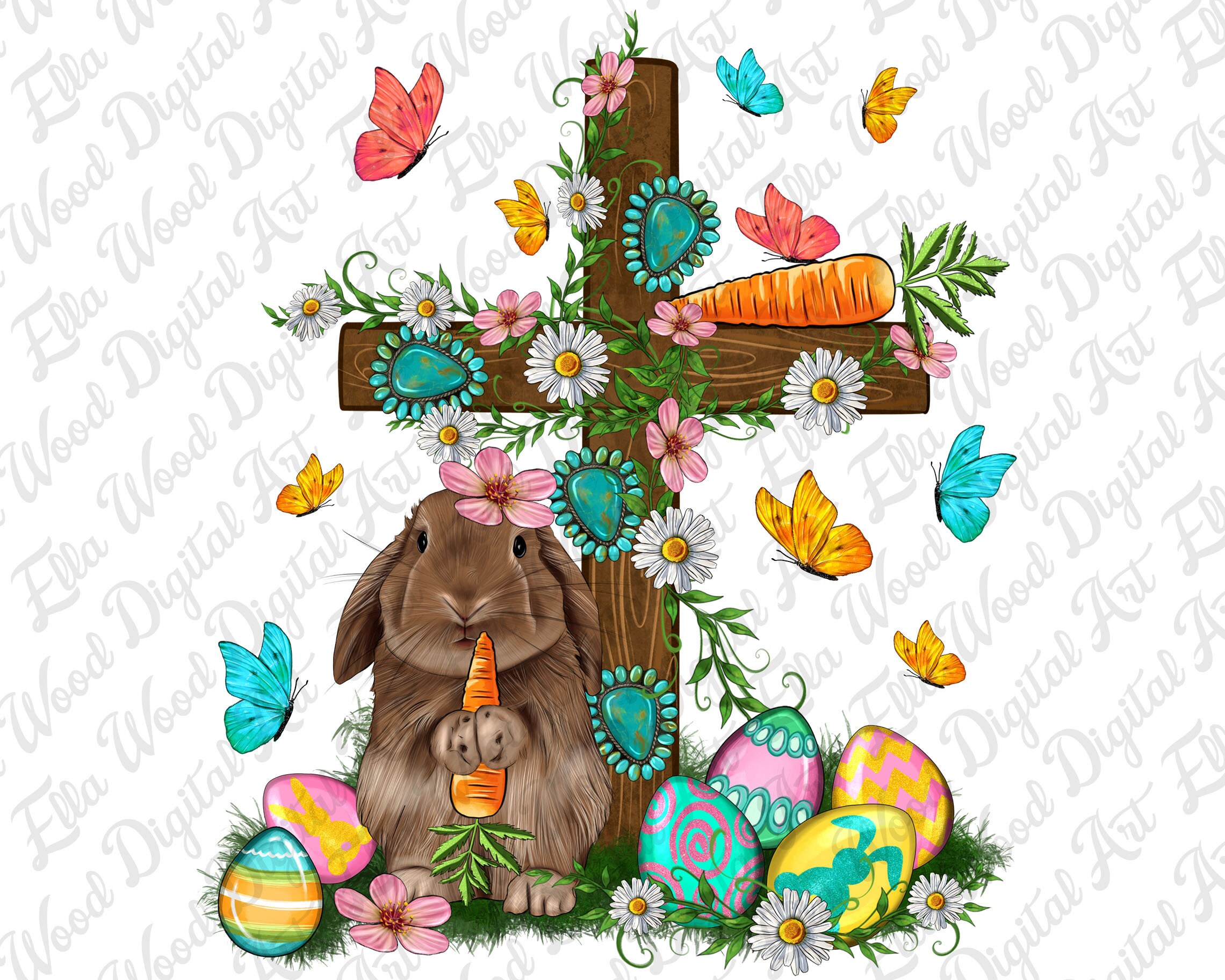 Western Rabbit With Cross Png Happy Easter Day Png Easter - Etsy